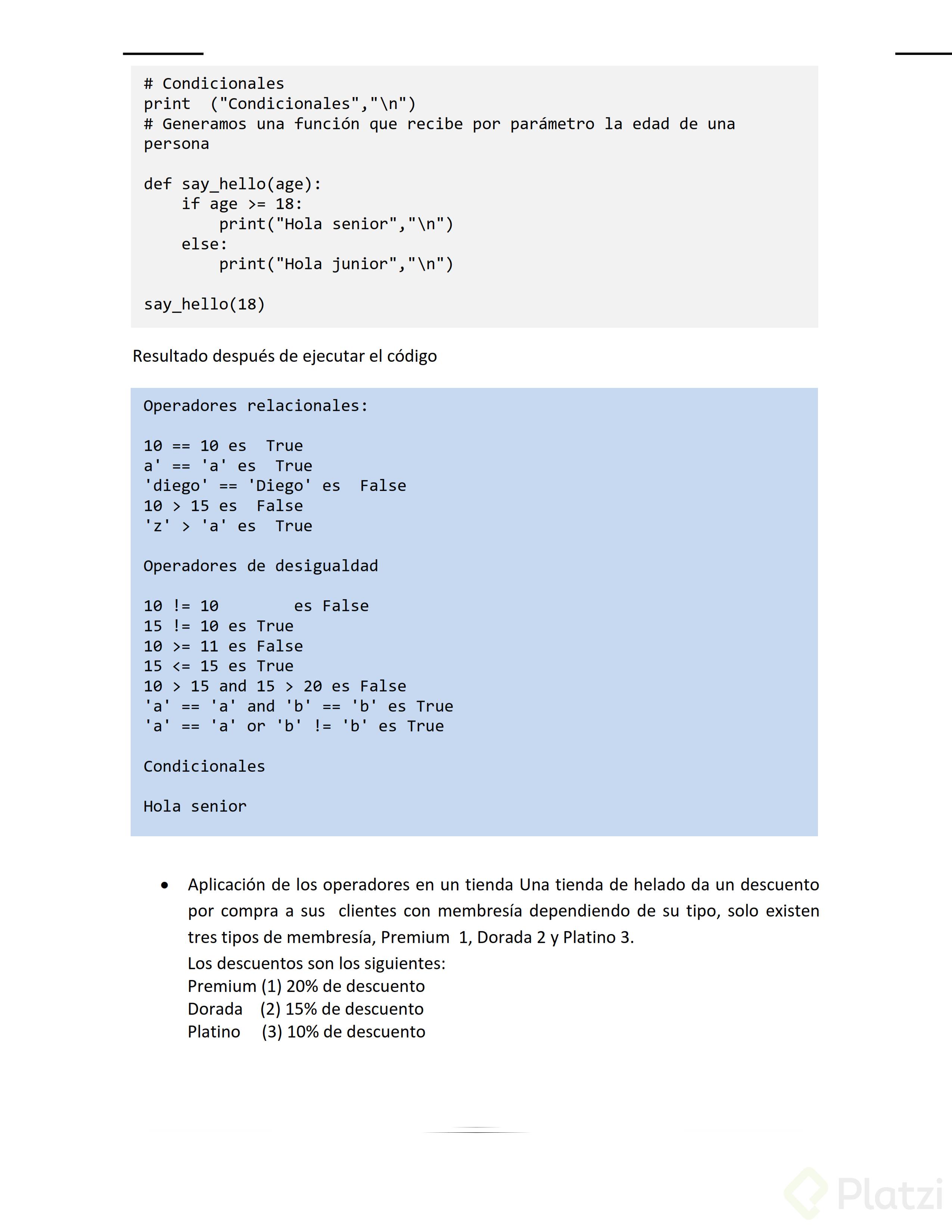 Estructura de condicionales en Python - Platzi Estructura de condicionales en Python - Platzi